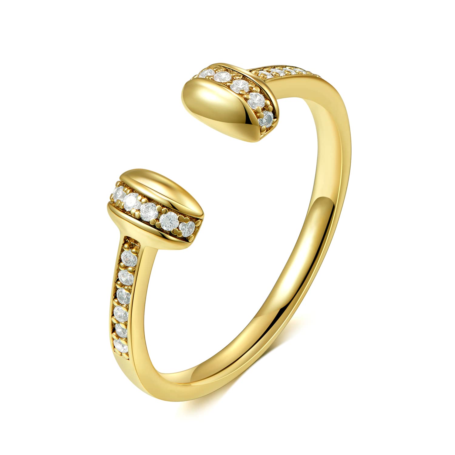 AllenCOCO Gold Plated Stackable Ring for Women Trendy, Adjustable Knuckle Cute Band Ring with Cubic Zirconia for Girl Mother's Day Gift Adjustable Size 5 to 7 (D-14K Gold)