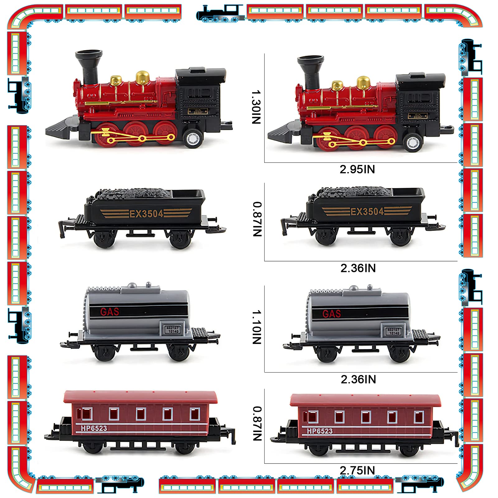 Mini Alloy Retro Steam Train Toy Kit Die-Cast Pull Back Simulation Steam Train Model Toys for 3 4 5 6 Years Old Kids Boys and Girls 8PCS
