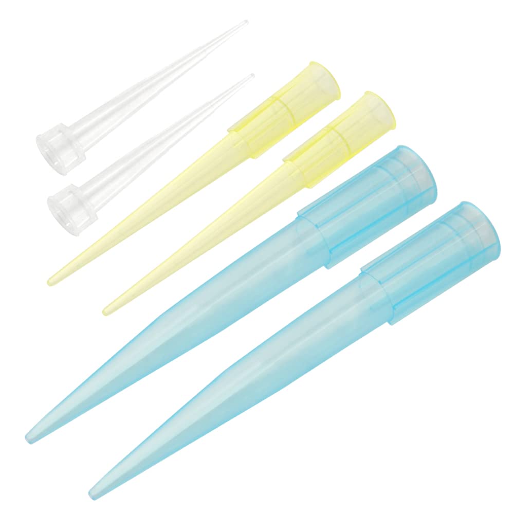 TOVOT 1500PCS Laboratory Universal Pipette Tips 3-Size Plastic Liquid Pipette Tips 10ul 200ul 1000ul (Yellow Blue Clear)