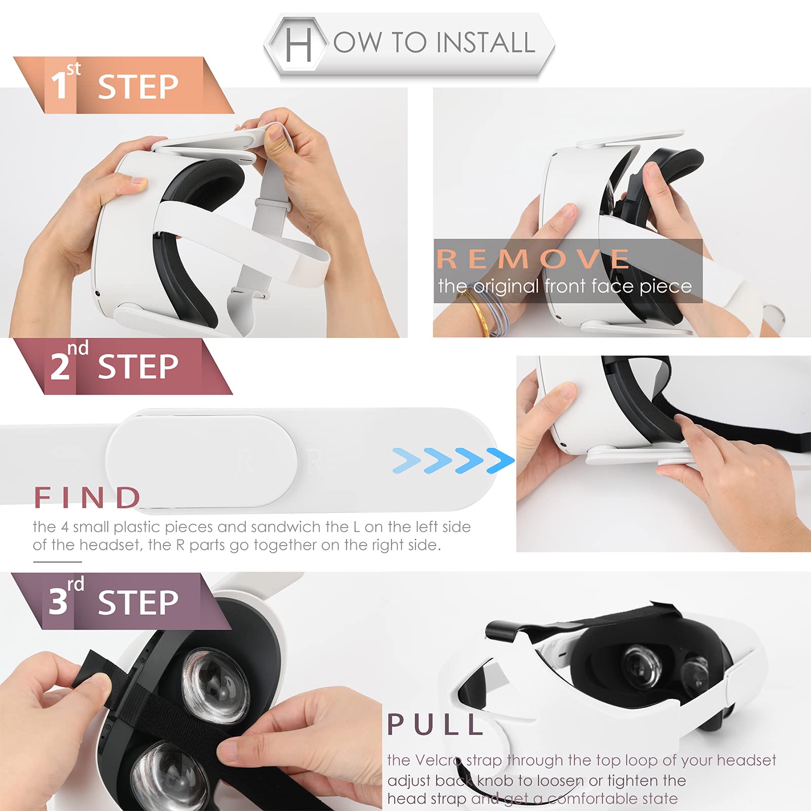 Alternative Headband for Oculus Quest 2 Replacement for Elite Strap Comfortable VR Head Strap with Head Cushion Improvement from The Stock Strap Reduce Pressure