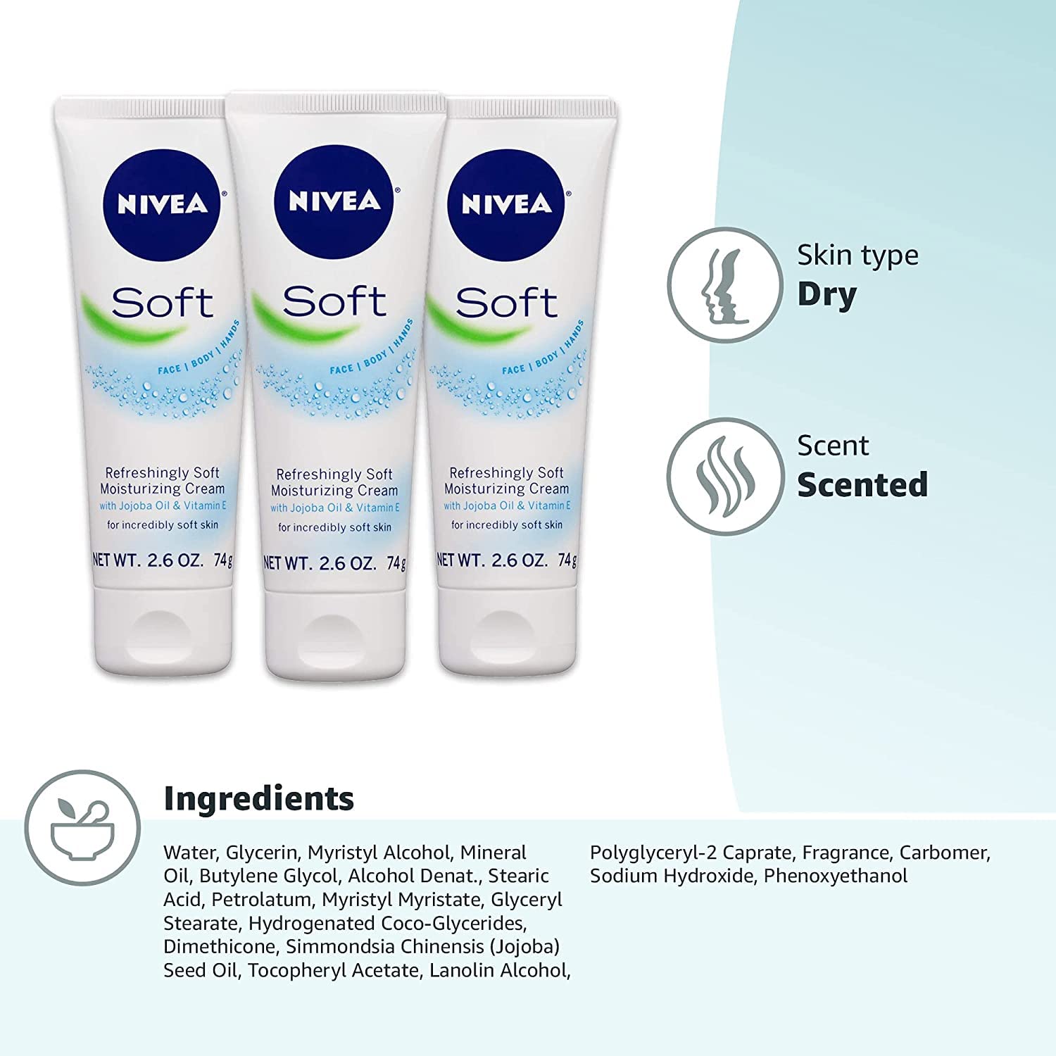 NIVEA Soft Moisturizing Creme 2.60 oz (Pack of 6)