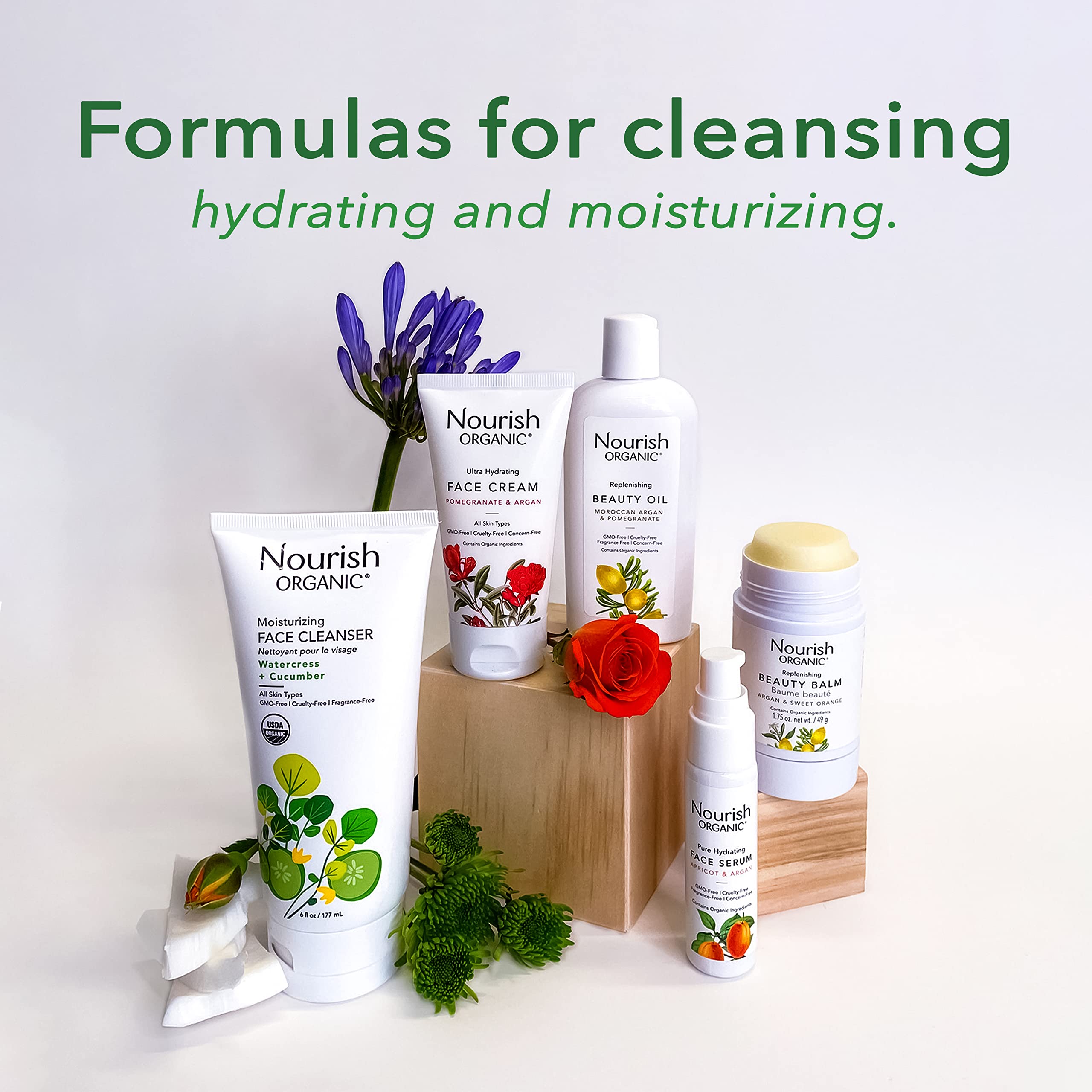 Nourish Organic Moisturizing Face Cleanser for All Skin Types, Watercress + Cucumber Face Wash, Fragrance-Free (6 Oz) + Washable Cotton Round