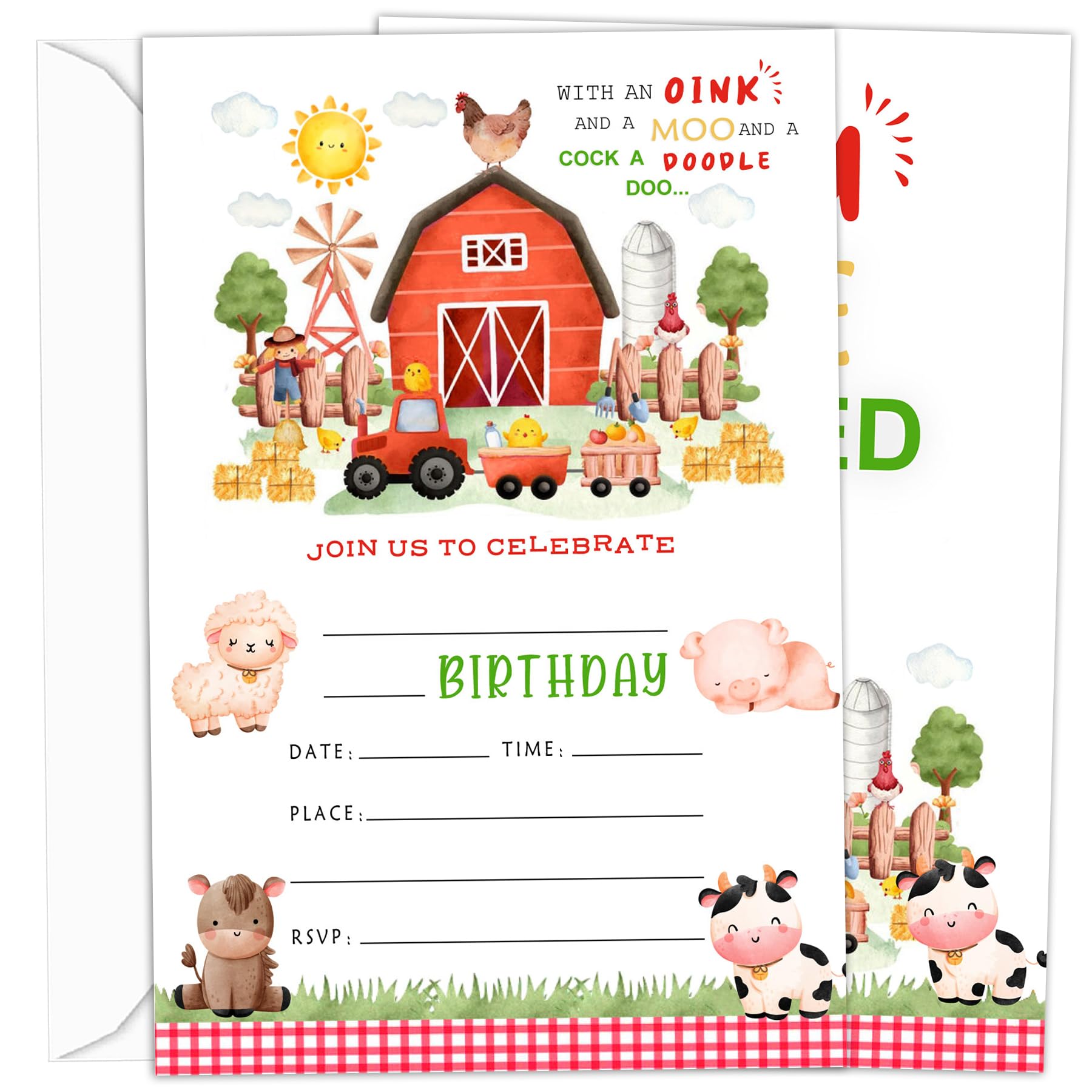 Geuro Birthday invitations With Envelopes.Farm Animals Birthday Invitation, 20set