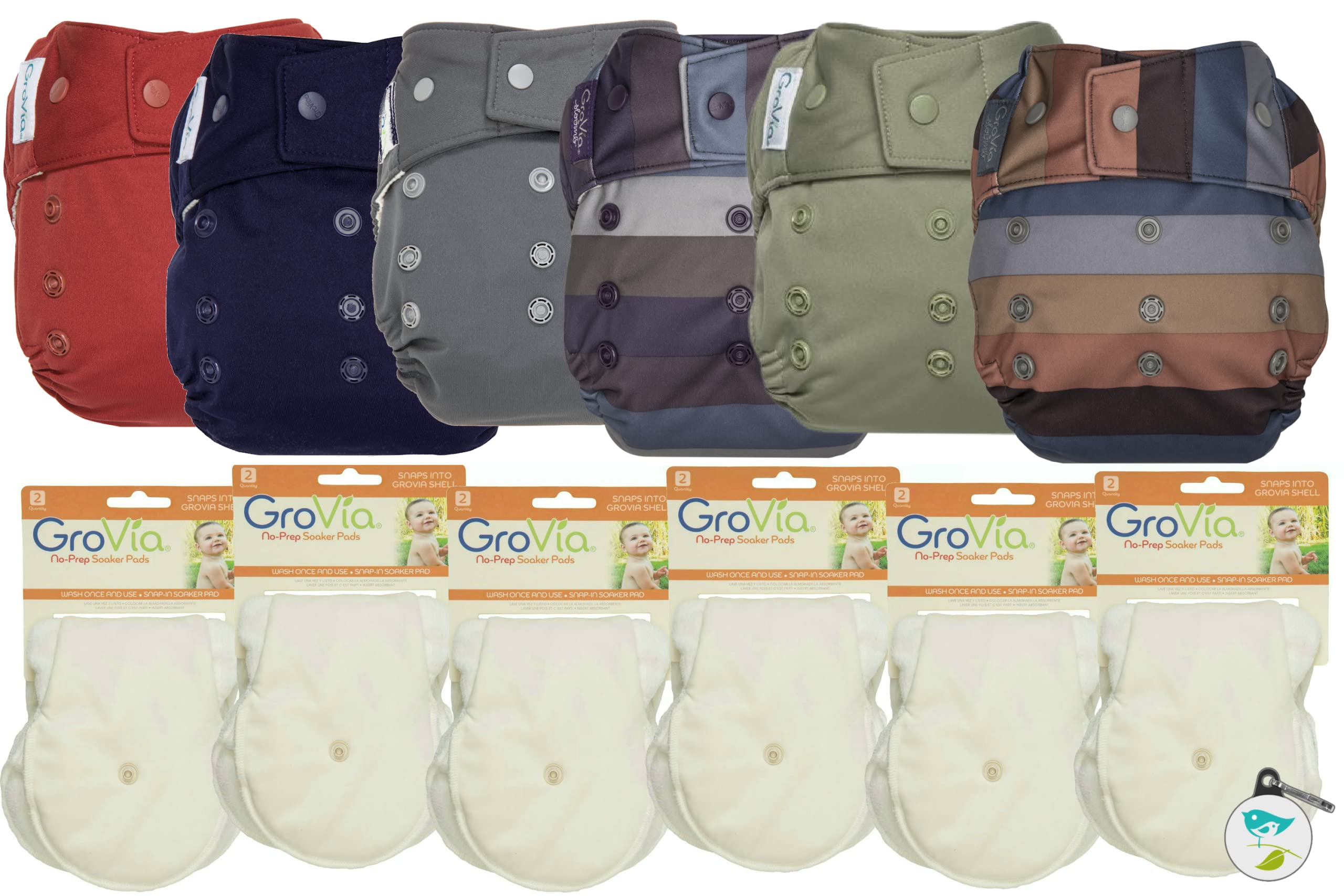 GroVia Hybrid Part Time Package: 6 Shells + 12 No Prep Soaker Pads (Color Mix 10 - Snap)