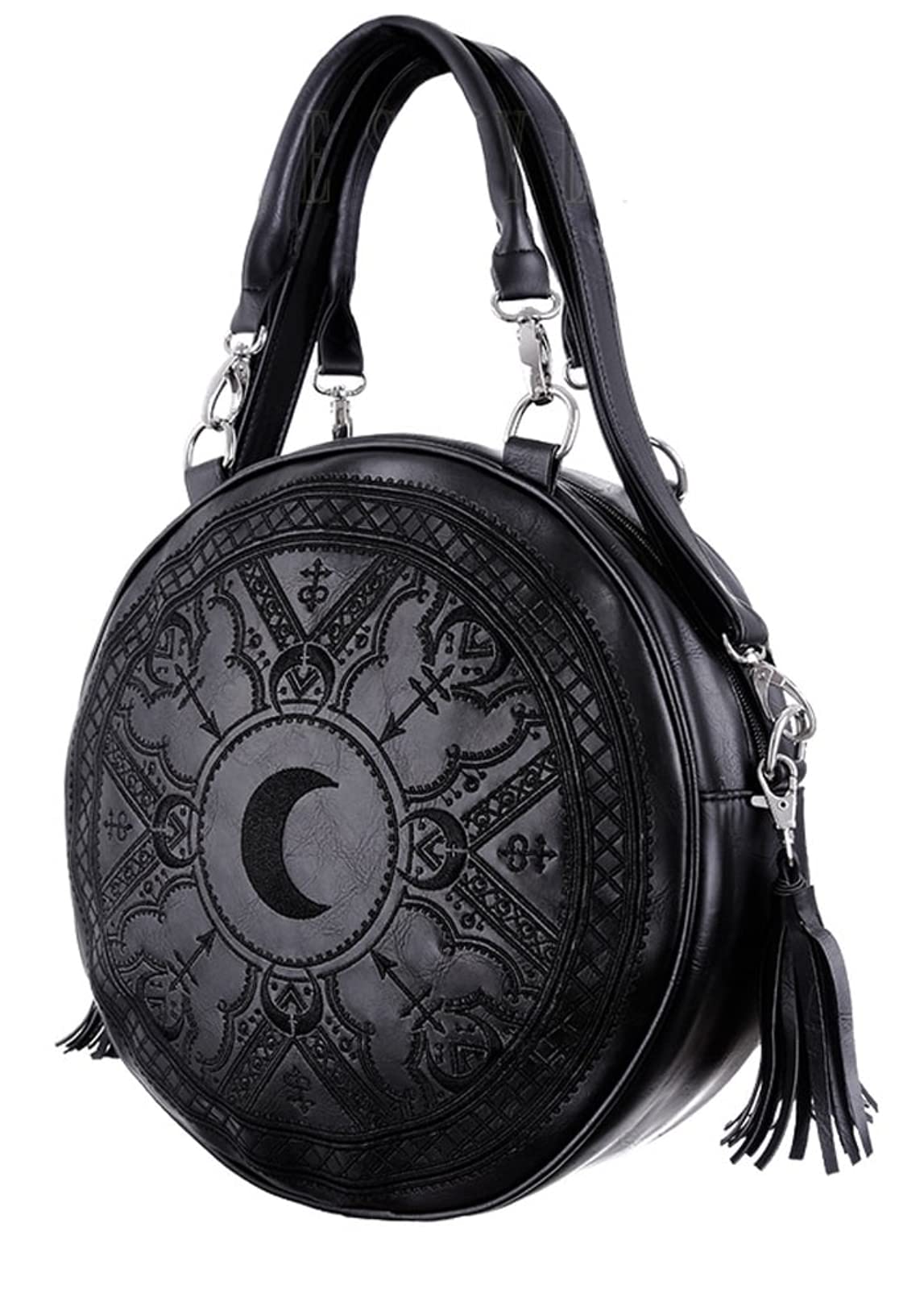 Restyle Henna Wicca Symbols Round Handbag Gothic Moon Faux Leather Shoulder Bag