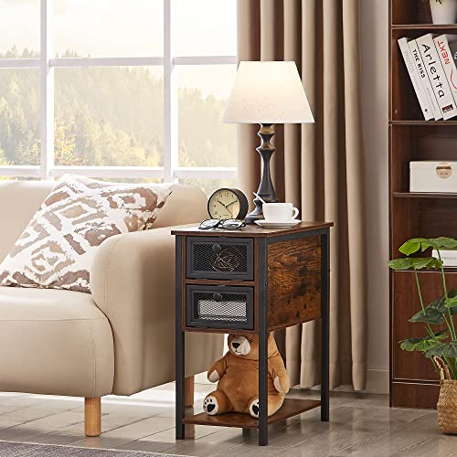 VECELO Flip Top Narrow Side Table with Storage Shelf, Wood Look Accent Furniture for Living Room Bedroom,Brown(Set of 2), 2 Set