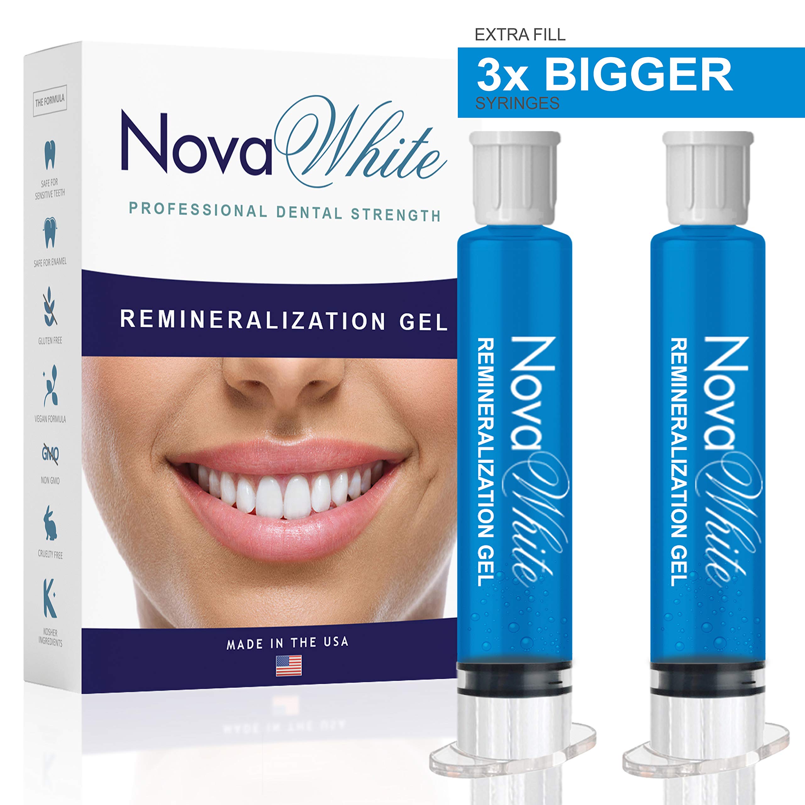 NovaWhite Remineralization Gel β (2) Extra Large Syringes, 2 Mouth Trays, Reduces Teeth Sensitivity, Strengthens Tooth Enamel, Sensitivity Treatment, Remineralizing & Desensitizing Sensitive Teeth