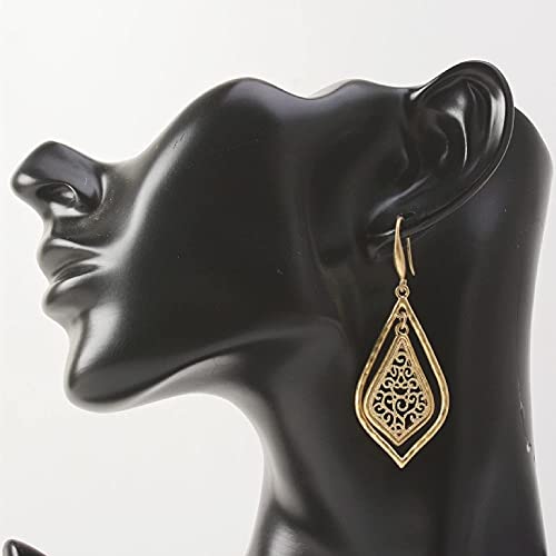 ALLISON ROSE ATELIER β Women's Boho Dangle Earrings β Worn Gold Plating with Filigree Design Medallion in a Chandelier Shape β 2.36β Length. Lightweight Bohemian Dangle Earrings for Women