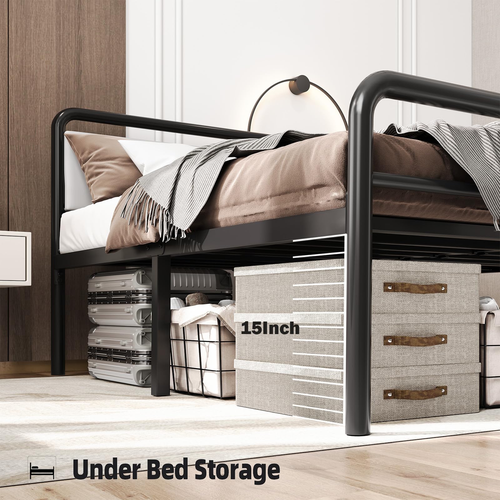 HAAGEEP Tall King Metal Bed Frame with Headboard and Footboard Set Platform King Size Bedframe No Box Spring Needed Kingsize
