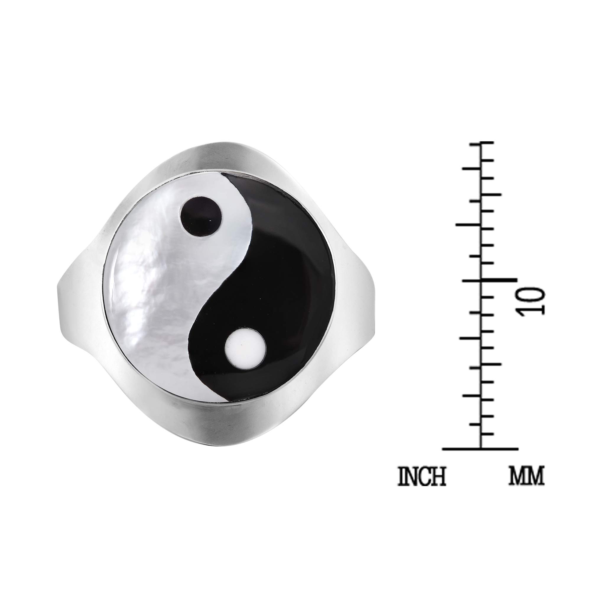 AeraVida Spiritual Balance Yin and Yang Symbol Simulated Black Onyx .925 Sterling Silver Ring