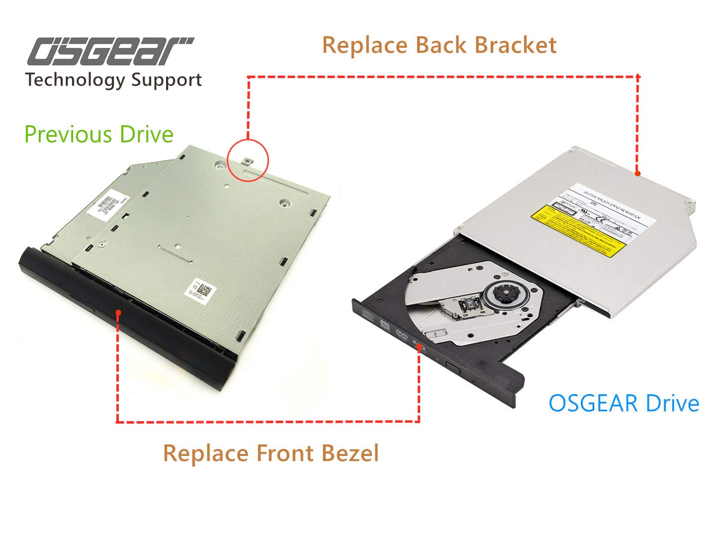OSGEAR Internal Thick 12.7mm SATA 8X DVDRW CD DVD RW ROM Burner Writer Laptop Replacement PC Mac Tray Loading Drive for Asus Acer HP Dell Lenovo Samsung Sony