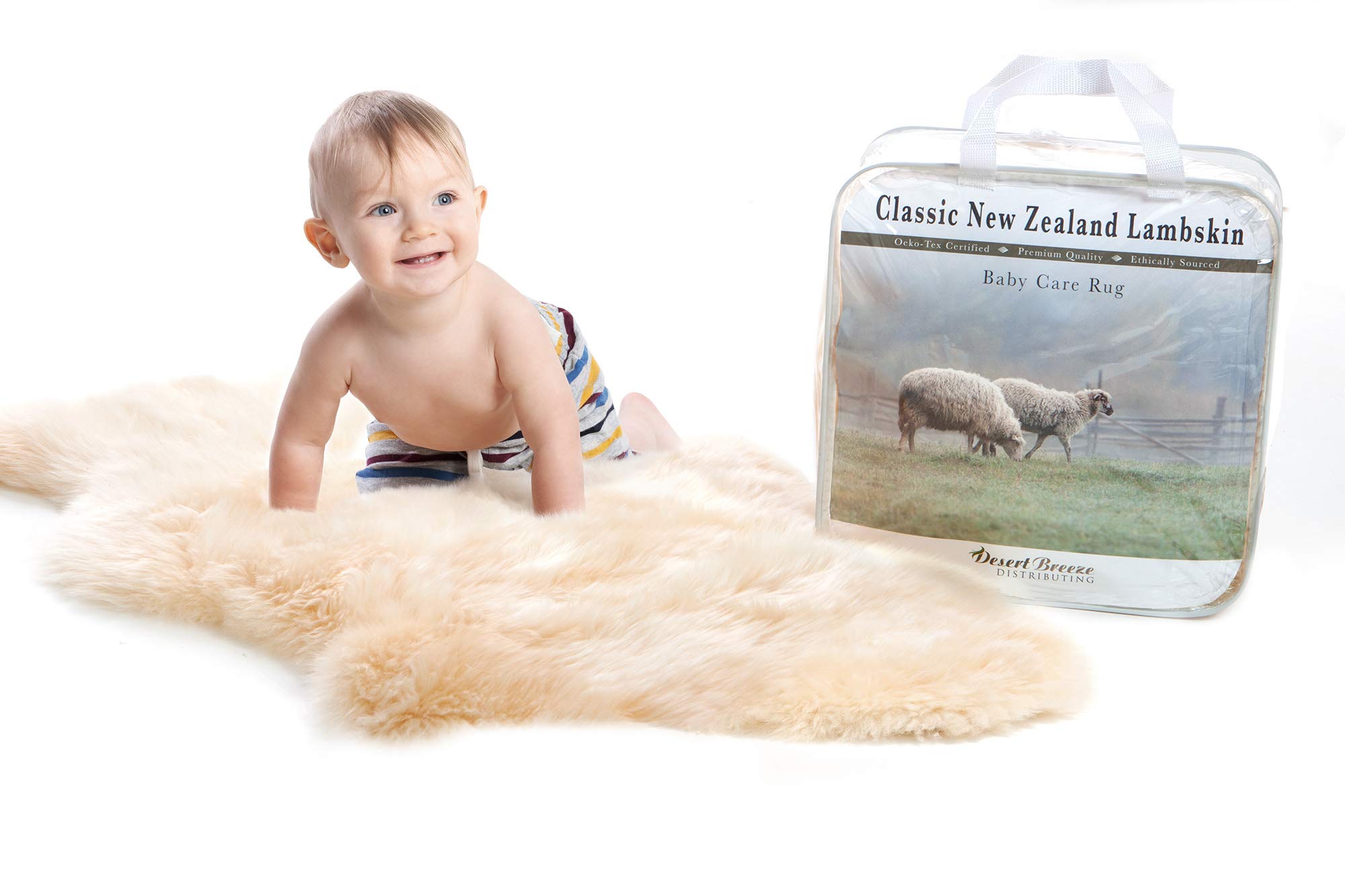 New Zealand Baby Sheepskin, Ethically Sourced, Silky Soft Natural Length Wool, Un-Shorn Baby Care Lambskin Rug, Premium Quality, LRG 34-36 inches in Length