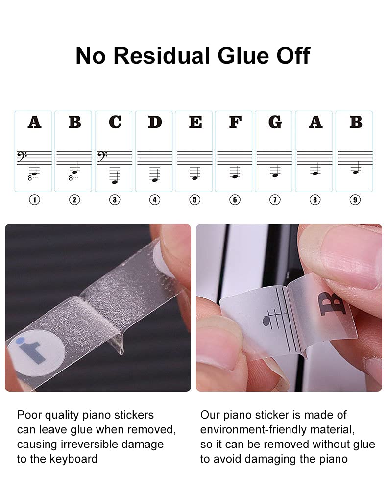 Piano Keyboard Stickers for Beginners 88/61/54/49/37 Key. Large Bold Letter Piano Stickers Perfect for kids Learning Piano, Transparent and Removable