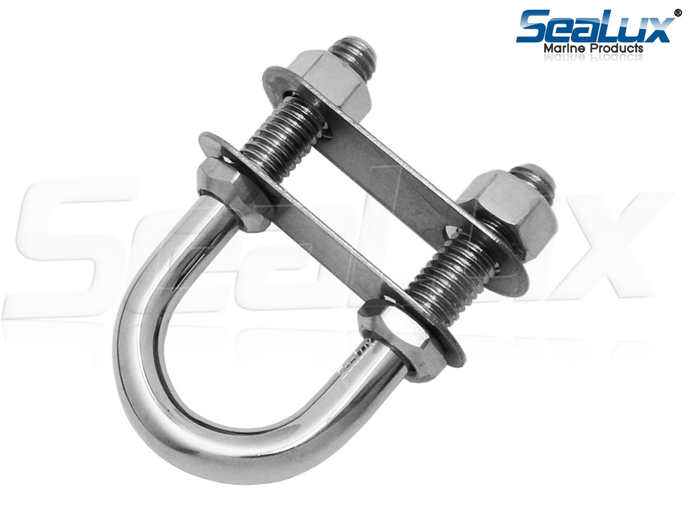 SeaLux Marine Boat Bow Eye Stern Eye U Bolt Tie Down 3/8" Stock, 3" Overall Length, 1-1/2" Thread Length with Hex Nuts and washers-SL5846