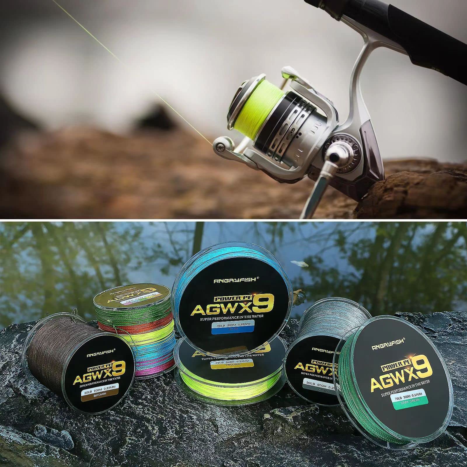 ANGRYFISH AGYX9 Braided Fishing Line-Zero Stretch-Abrasion Resistant-Super Strong-Excellent Stretch Smoothness (15lb-0.10mm-300m, Yellow)