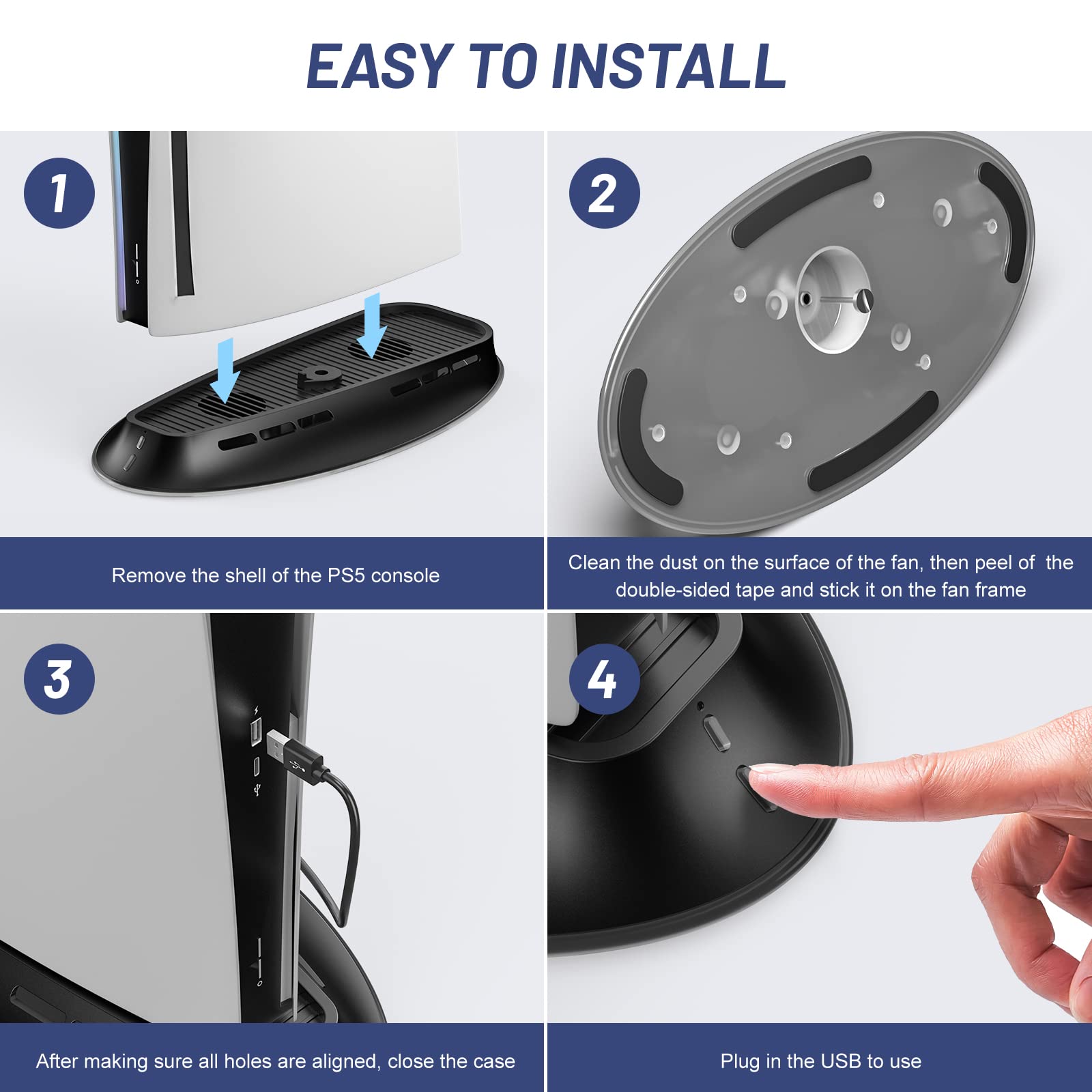 Allnice PS5 Stand with Cooling Fan and RGB LED Light for Playstation 5 Disc/Digital Edition, PS5 Cooling Station PS5 Fan Cooler System PS5 Vertical Base, Built-in LED Light with IR Remote, 2 USB Ports