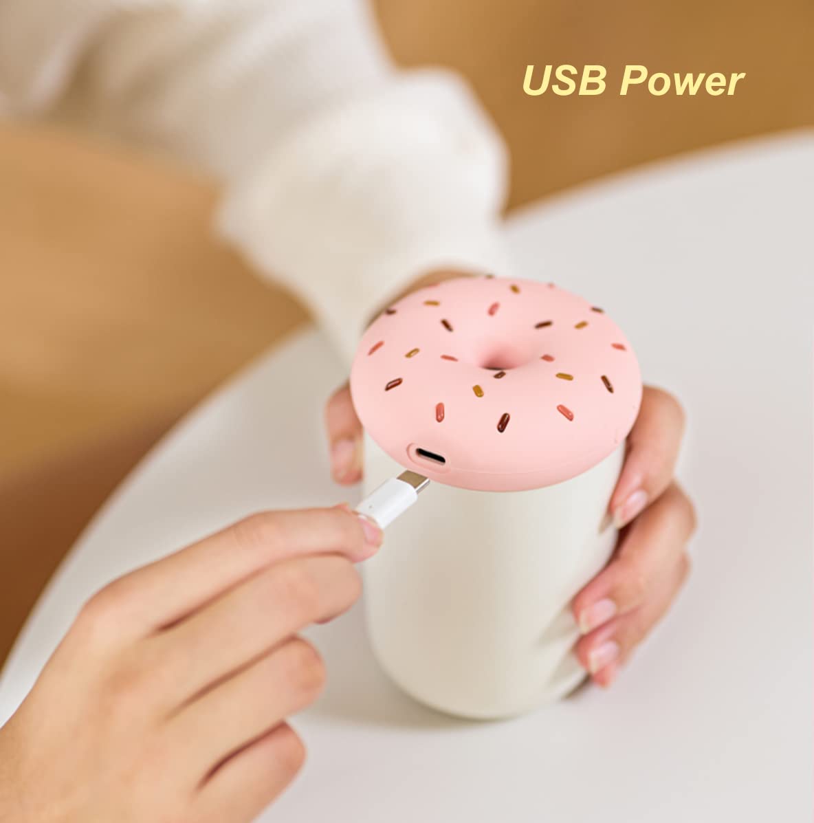 USB Cool Mist Mini Humidifier with Night Light,250ml Sweet Humidifier for Bedroom Home Room Office Car with Adjustable Mist Mode(Pink)