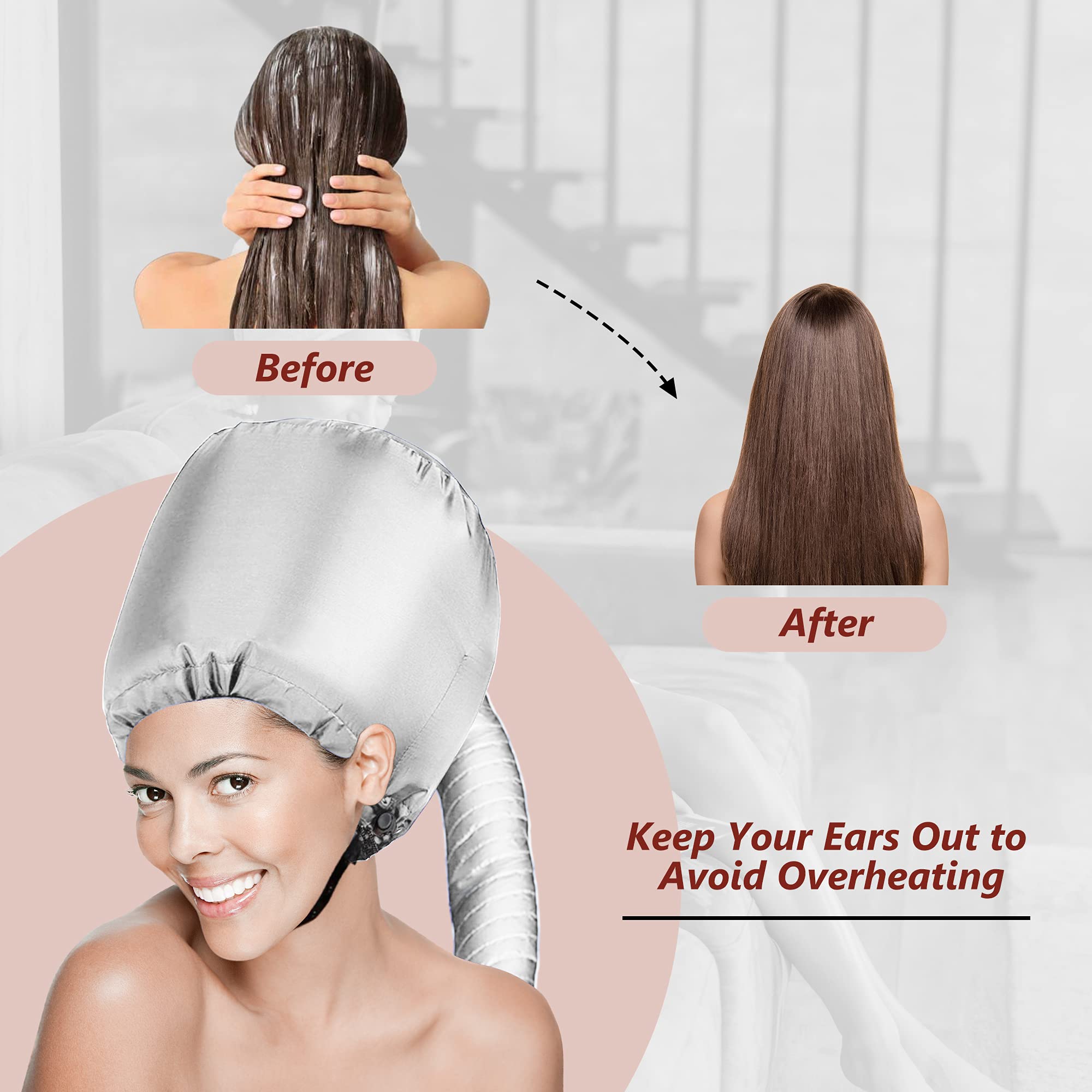 Portable Hair Dryer Bonnet Attachment for Hair Styling, Hair Color, Hair Condition and More - Silver