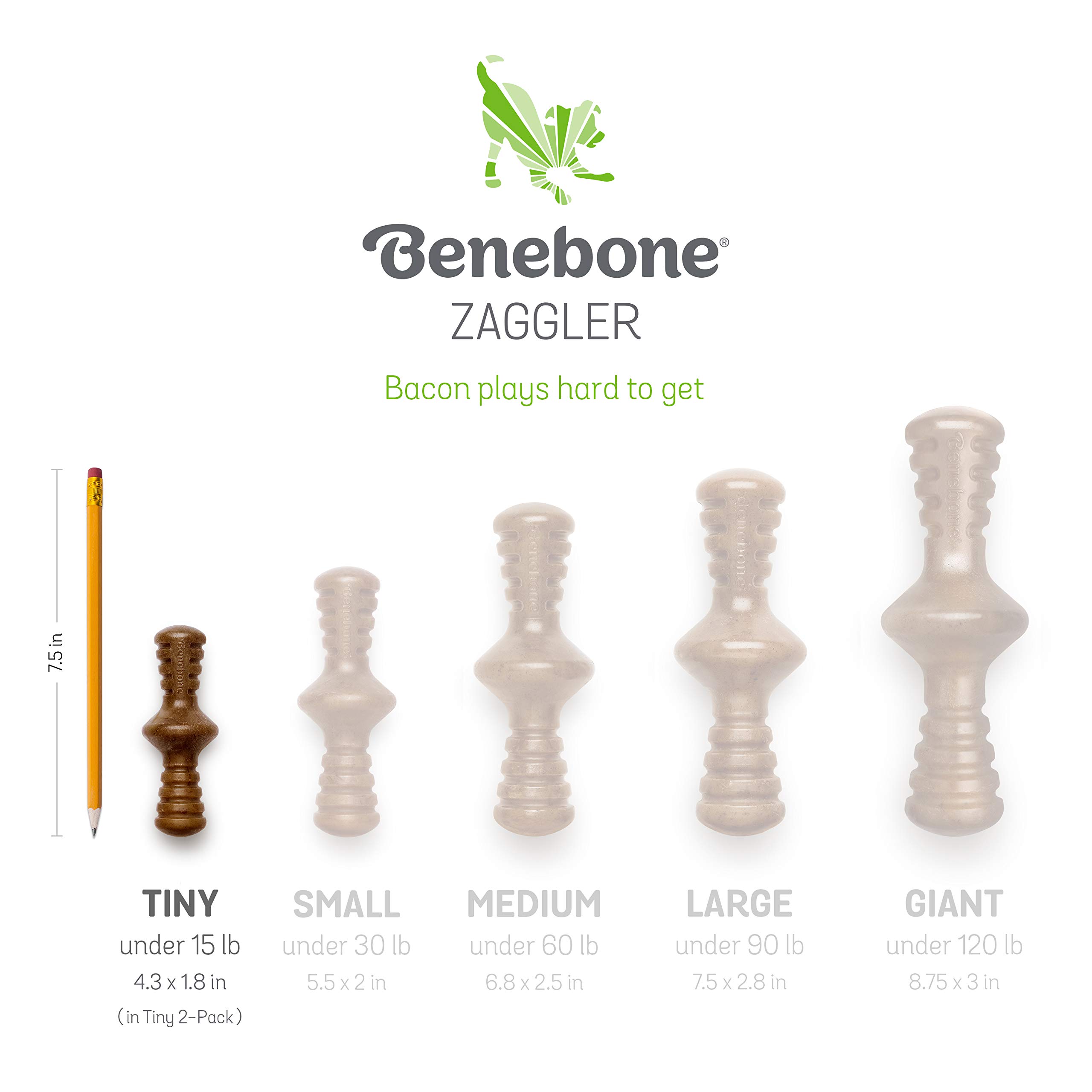 Benebone Puppy 2-Pack Maplestick/Zaggler Durable Dog Chew Toys for Gentle Chewers, Real Bacon, Real Maplewood, Made in USA, Tiny