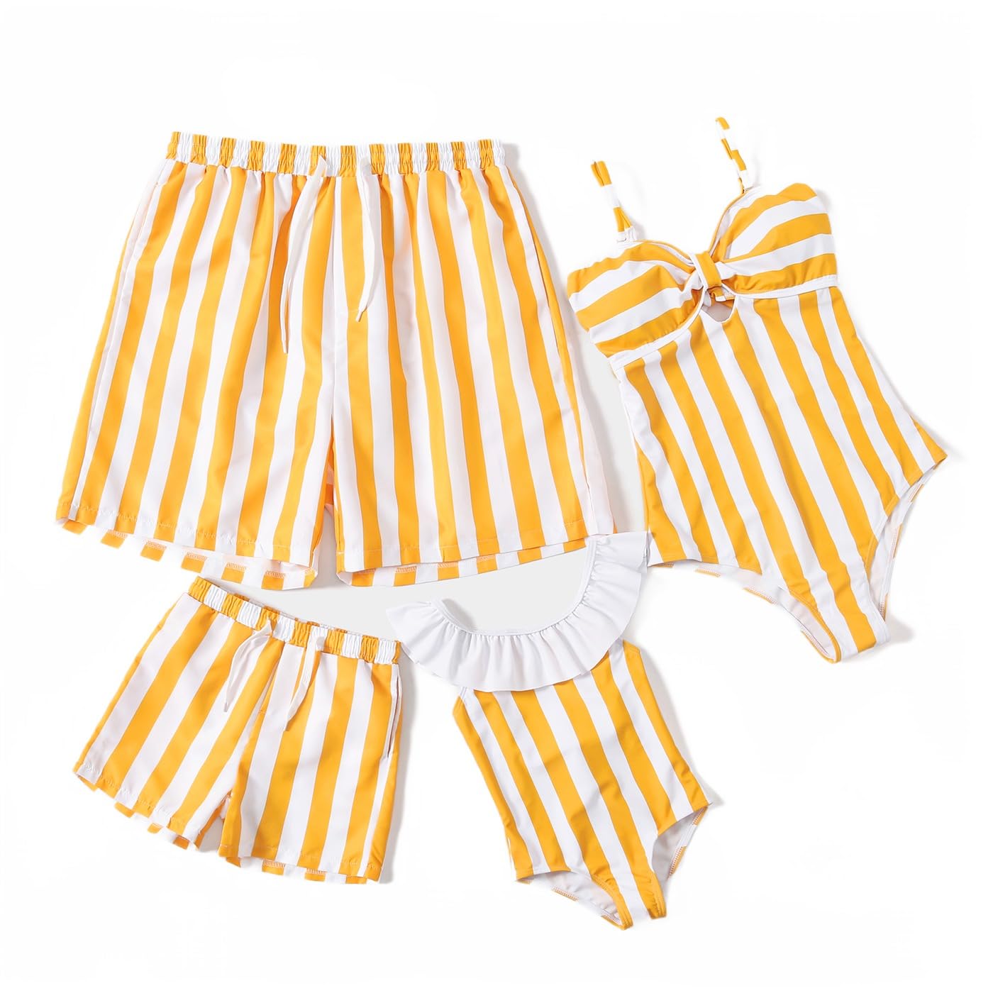 IFFEI Family Matching Swimsuits Mens Swim Trunks Striped Bathing Suit Hollow Out Mommy and Me Swimwear Beachwear Yellow Men: M