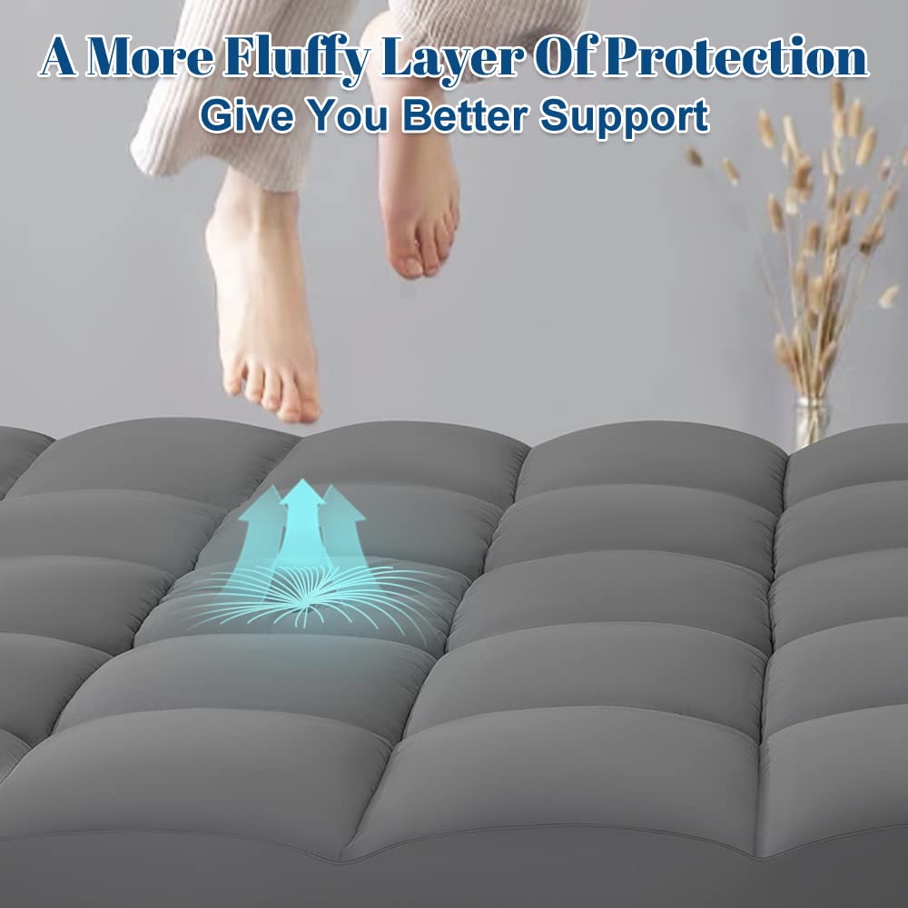 SONORO KATE Mattress Topper, Extra Thick Mattress Protector,Cooling Mattress Pad Cover for Back Pain, Plush & Support Bed Topper Overfilled Down Alternative with 8-21" Deep Pocket (Grey, Queen)