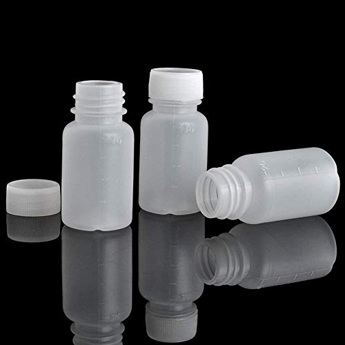 LAZZON with Lids PE Plastic Empty Small Mouth Graduated Lab Chemical Container Reagent Bottle Sample Sealing Liquid Medicine Bottle 20Ml
