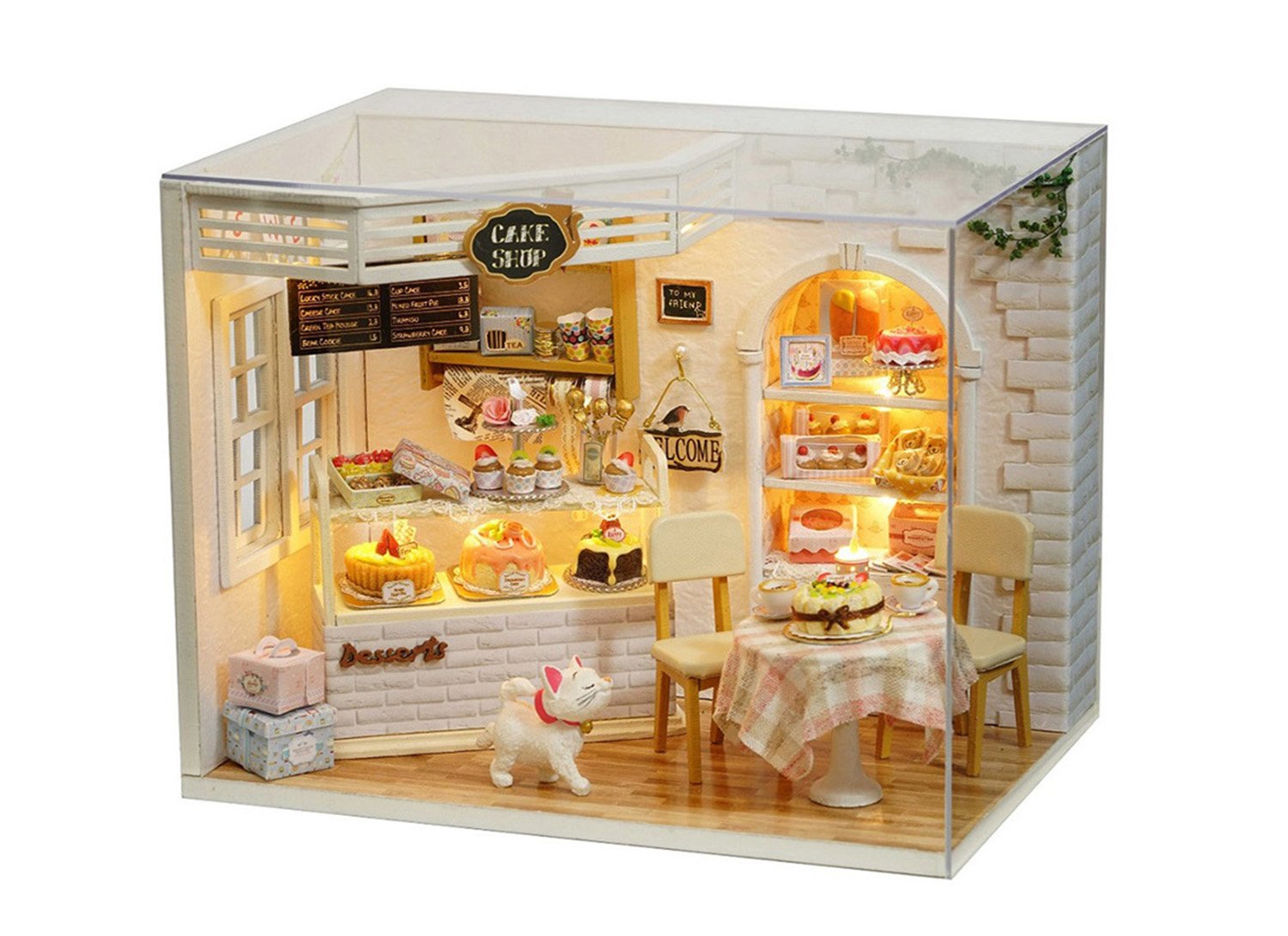 CUTEBEE Dollhouse Miniature with Furniture, DIY Dollhouse Kit Plus Dust Proof and Music Movement, 1:24 Scale Creative Room for Valentine's Day Gift Idea(Cake Diary)
