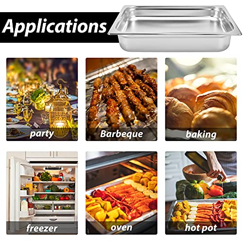 DatingDay 4 Packs Stainless steam Hotel pan,1/2 Size x 2.5" Deep,22 Gauge/0.7mm Thick Stainless Steel Hotel Pan Anti Jam Steam Table Pan with Lid (1/2 Size x 2.5" Deep)