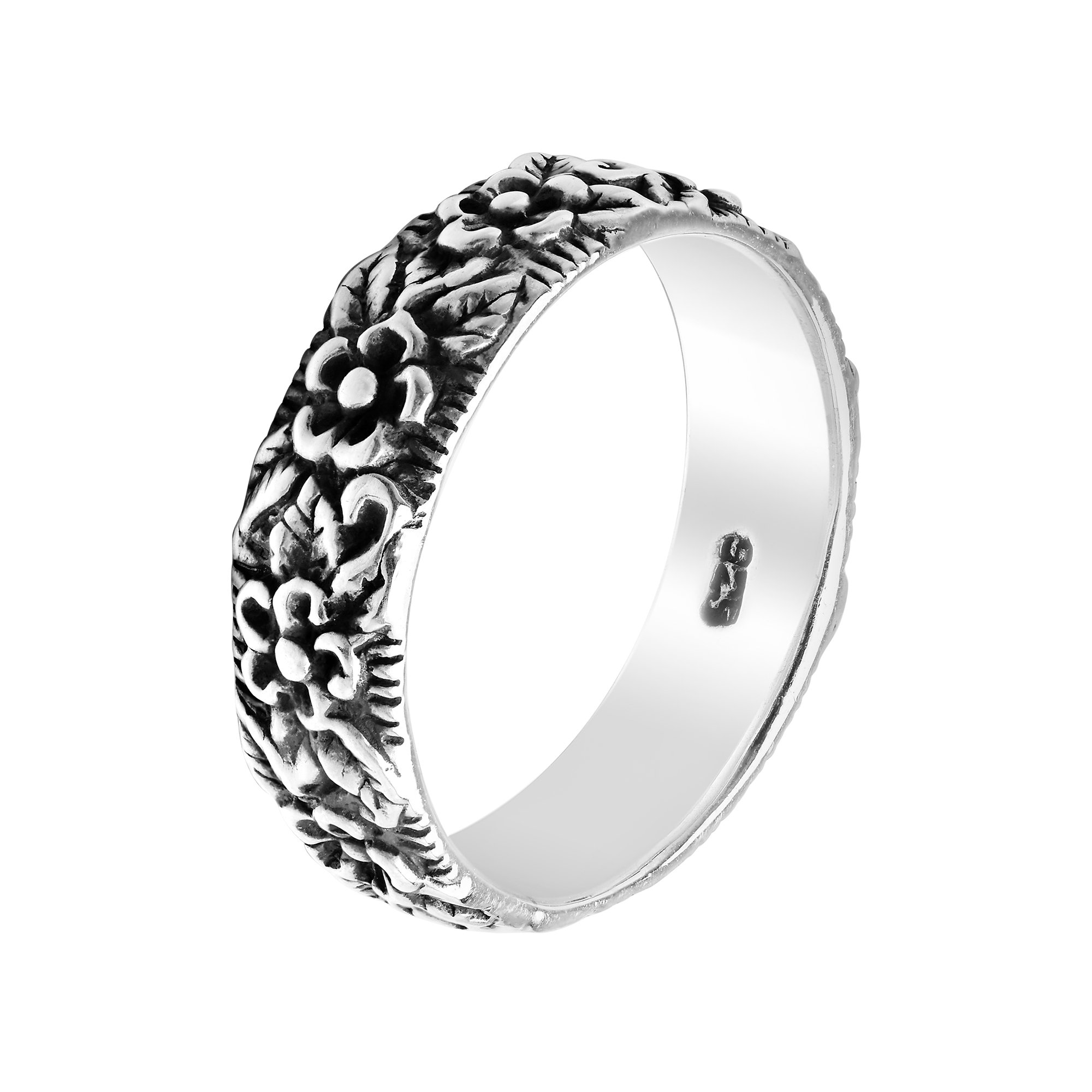 AeraVida Vintage Inspired Band of Flowers .925 Sterling Silver Ring (6)