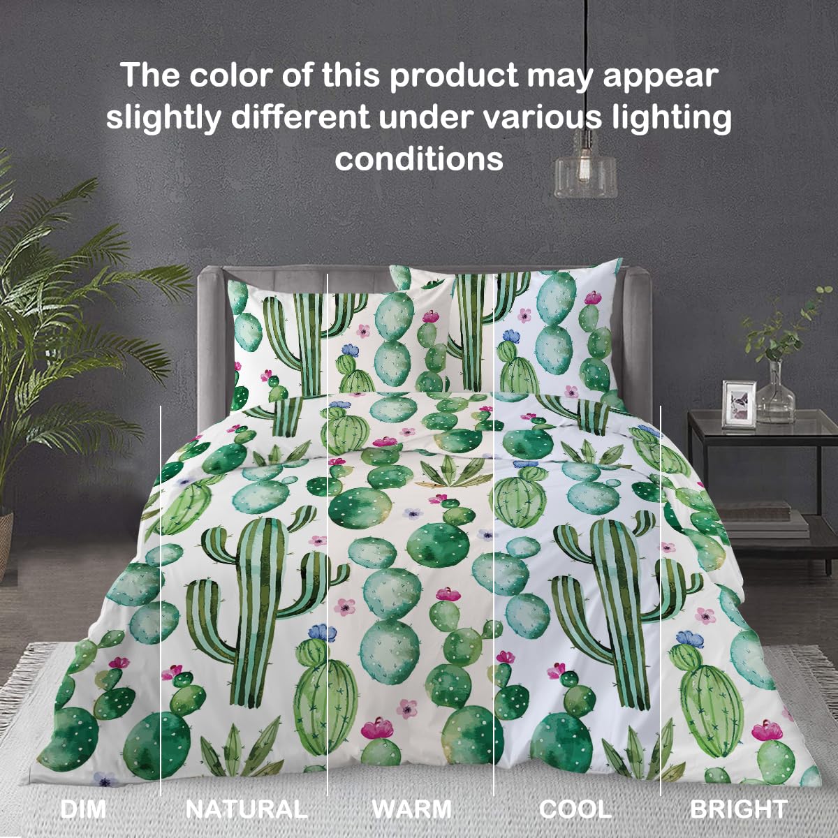ARIGHTEX Cactus Bedding Cactus Duvet Cover Summer Plant Bed Set Nature Duvet Cover Set Bright Dorm Bedding (Full)