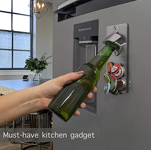 Beer Bottle Opener Wall Mounted with Magnetic Cap Catcher Wall Mount Bottle opener Magnet | Beer gifts for men | Father's day | Man cave decor accessories | Dad Birthday Gift