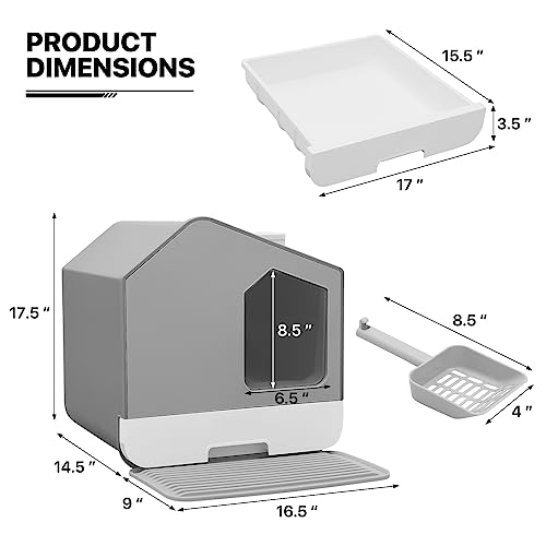 MoNiBloom Hooded Litter Box Fully Enclosed Splash-Proof Cat Litterbox with Litter Catcher Mat, Modern House Shaped Enclosed Cat Litter Boxes Slide Cleaning Design for Small Cats Under 10 Lbs