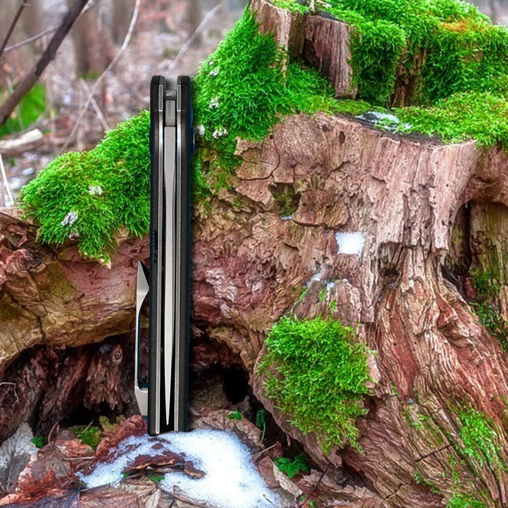 allvin R8308 Folding Knife D2 Satin Drop Point Blade Black G10 with Stainless Steel Sheet Handle Outdoor Camping Hiking Fishing EDC Pocket Survival Knives