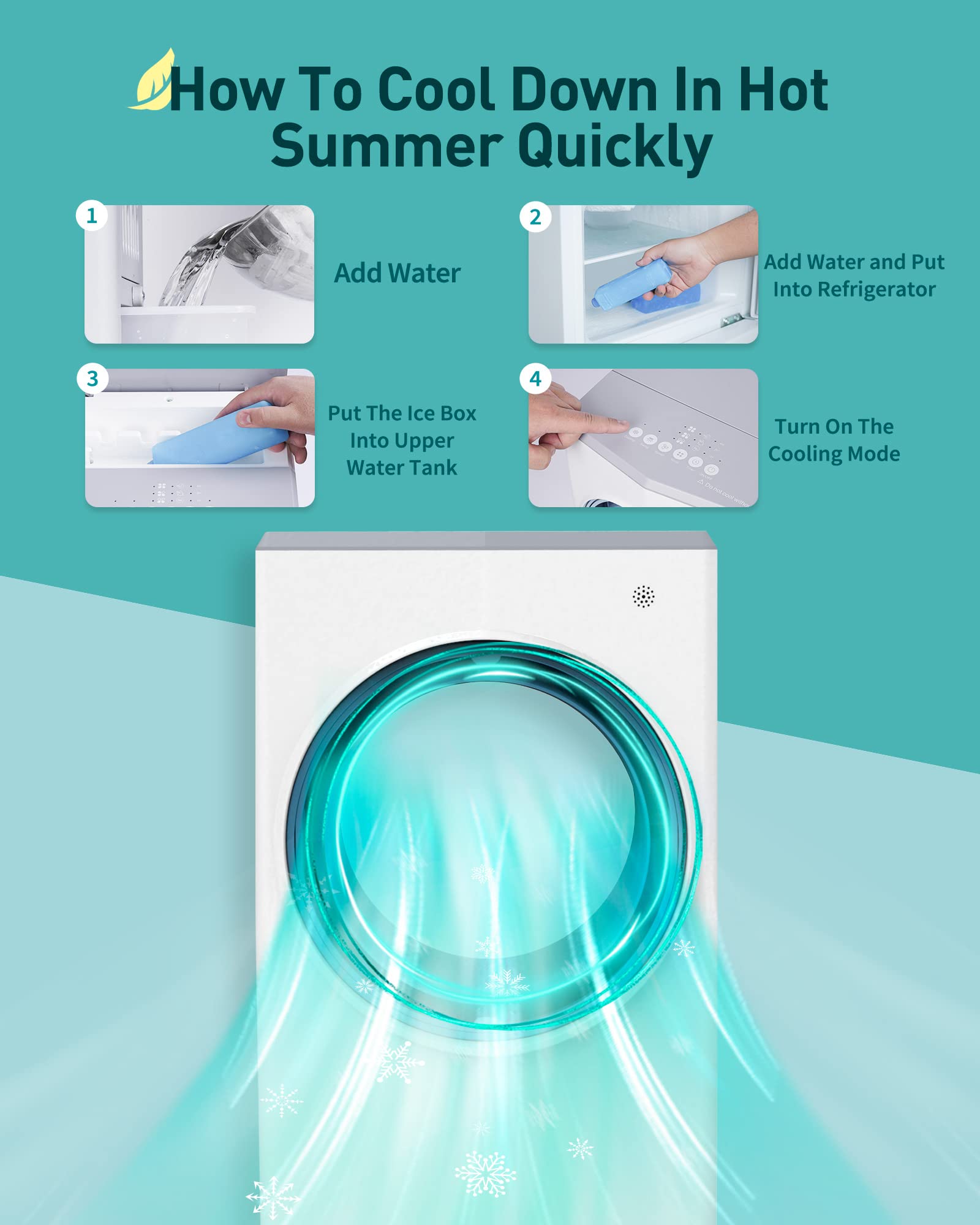 Evaporative Air Cooler, Bladeless Tower Fan & Humidifier with 3 Modes, Portable Swamp Fan with Oscillation, 3 Speeds, 1 Gallon Water Tank, Remote Control, Timer, for Home Indoor