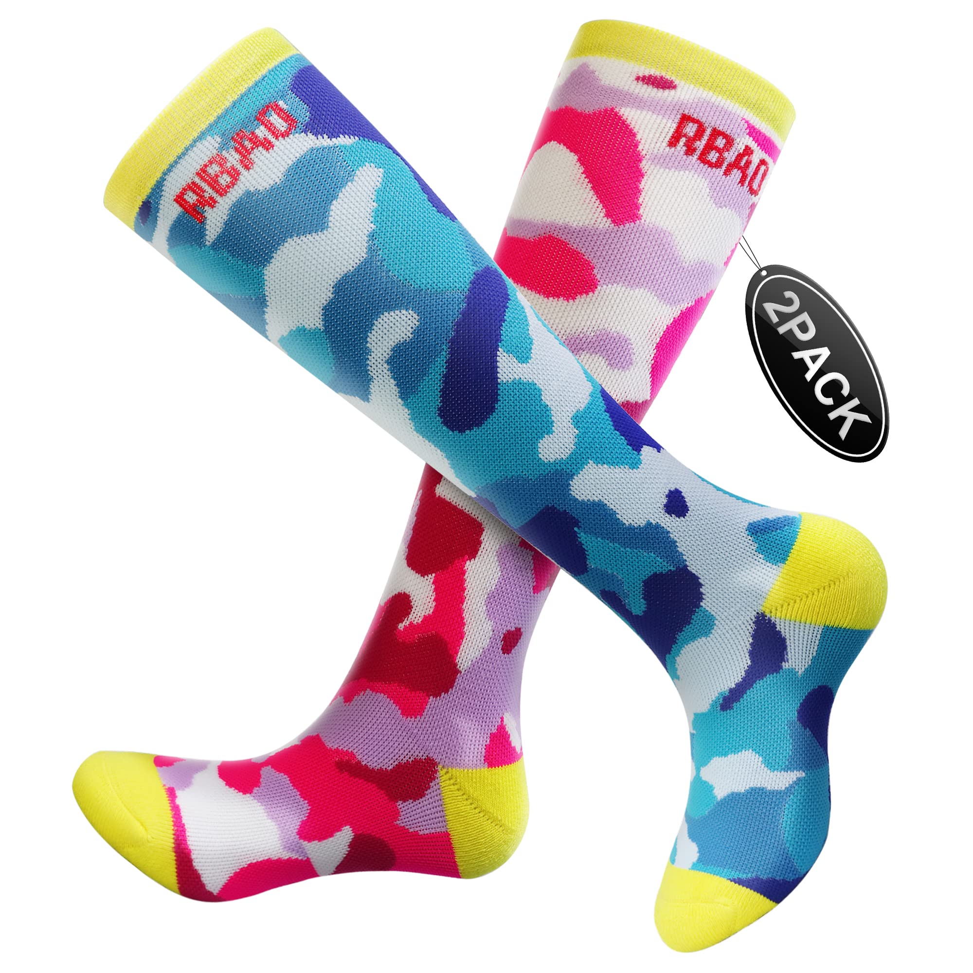 ALLWIN High Kids Ski Socks Skiing Snowboard Socks for Boys and Girls, Cold Weather Skating Outdoor Socks (M, Pattern pink+blue)