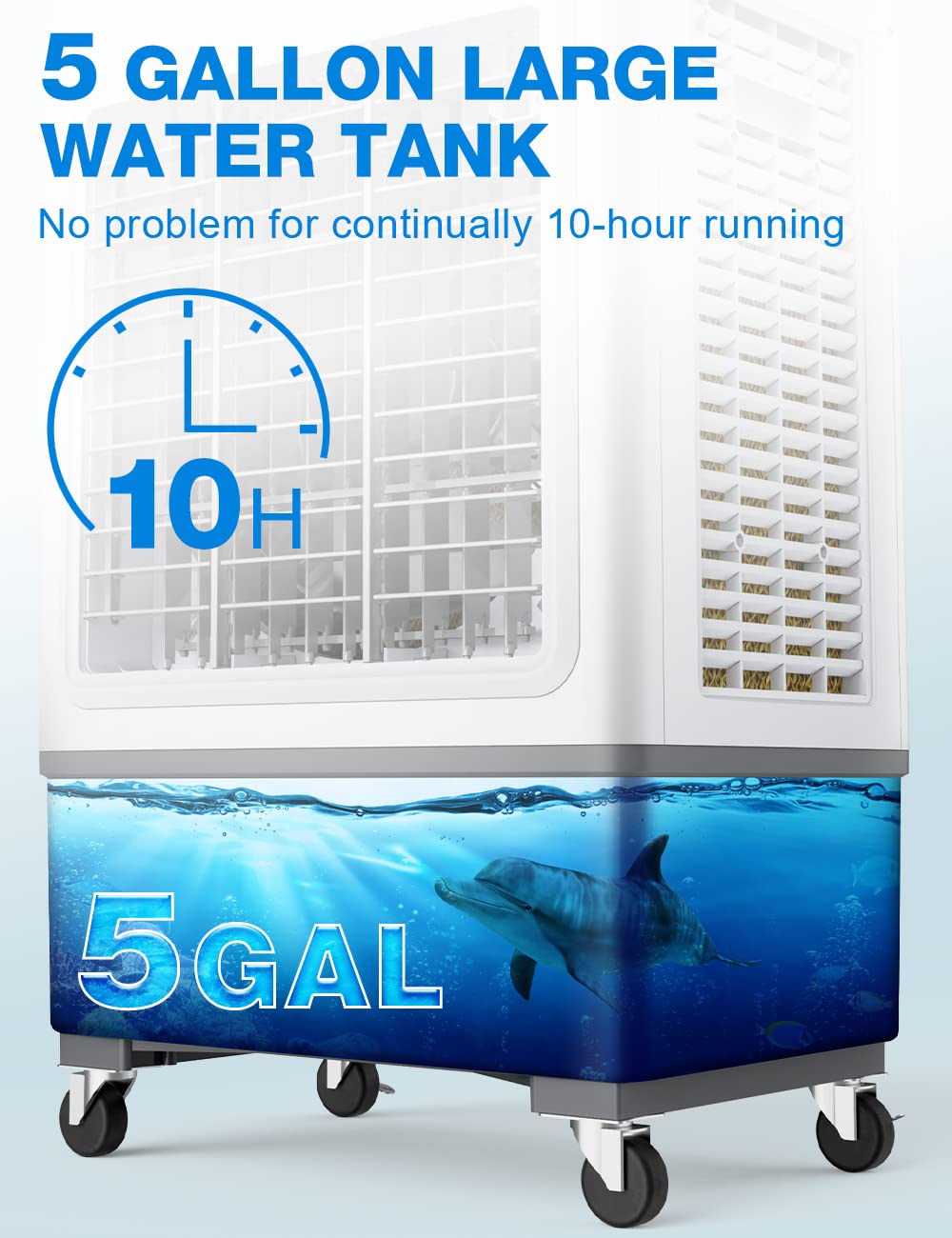 Evaporative Cooler - AOLOS Windowless Air Conditioner w/ 3 Speeds, Swamp Cooler for Cooling Up to 700 Sq.ft, 5 Gallon Tank & 4 Ice Packs, 60° Swing, Evaporative Air Cooler for Backyard Garage Outdoor