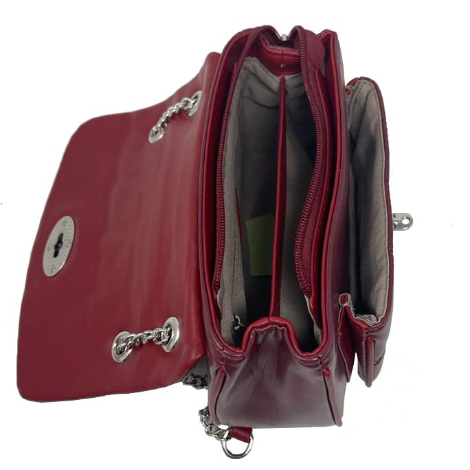 DAVID JONES Paris 2022 Women Fashion Lambskin Feel Quilted Small Flap Adjustable Chain Shoulder Crossbody Bag (Bordeaux)