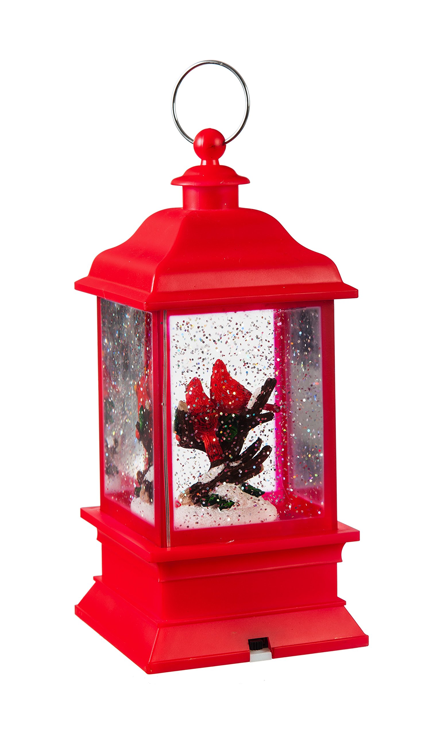 Cypress Home Beautiful Christmas Cardinal Glass LED Water Lantern Table Décor - 4 x 4 x 9 Inches Indoor/Outdoor Decoration for Homes, Yards and Gardens