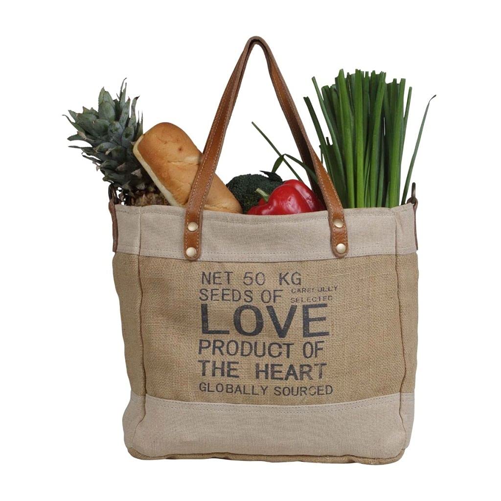 Myra Bag Sustainable Organic Fabric Market Bag Upcycled Cotton & Leather S-2887