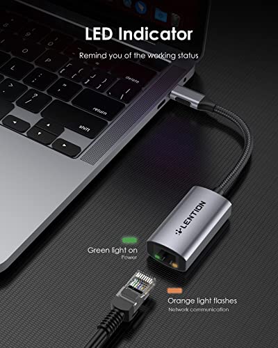 LENTION USB C to Ethernet Adapter, RJ45 to Type C Gigabit Network 1000M Wired LAN Converter Compatible 2023-2016 MacBook Pro 13/15/16, New iPad Pro/Mac Air/Surface, Chromebook, More(CU604, Space Gray)