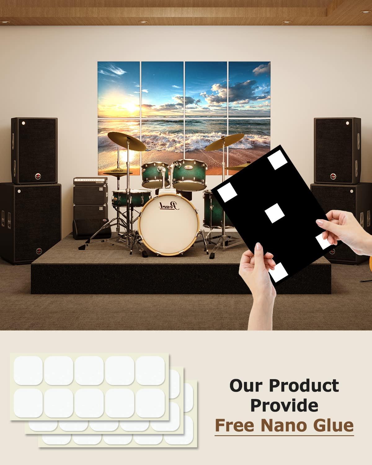 Evenreach Art Acoustic Panels, 48"X32" Self-adhesive Sound Proof Panels For walls, 8 Pack Decorative Sound Absorbing Panels for Home Office (Beach)