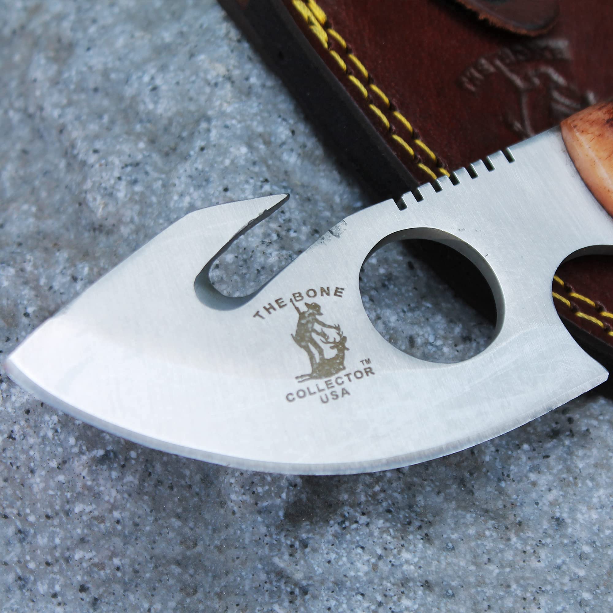 Bone Collector Knife BC-794 Fixed Blade Skinning Knife with Leather Sheath, 7" L