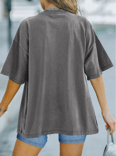 Dbtanjy Women's Short Sleeve Oversized T Shirts Crew Neck Casual Loose Summer Tops (V-Grey,Small,Small)