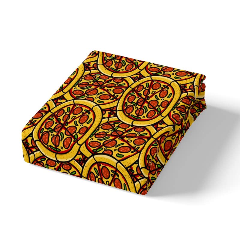 Pizza Bed Sheet Set Kids Chocolate Doughnut Fitted Sheet Decor Whimsical Dessert Bedding Set Abstract Desserts Food Orange Red Bedspread Cover Bedroom Queen Size