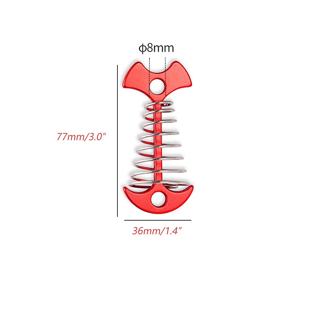 Alnicov 10Pcs Deck Plank Board Tent Stakes,Fishbone Deck Anchor Pegs with Spring Buckle for Outdoor Camping Hiking,Red