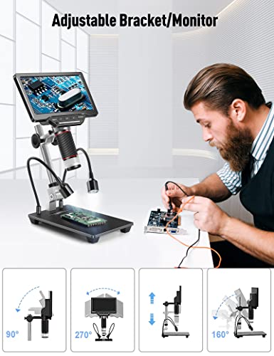Dcorn 7" HDMI LCD Digital Microscope,1300X Coin Microscope for Adults,16MP Micro Soldering Video Microscope with LED Lights Touch Control, Windows/Mac OS/TV Compatible