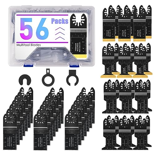 Adust 57Pcs Titanium Oscillating Multitool Blades, Universal Titanium Multitool Blades for Wood Plastics Metal, Quick Release Multi Tool Blades Kits