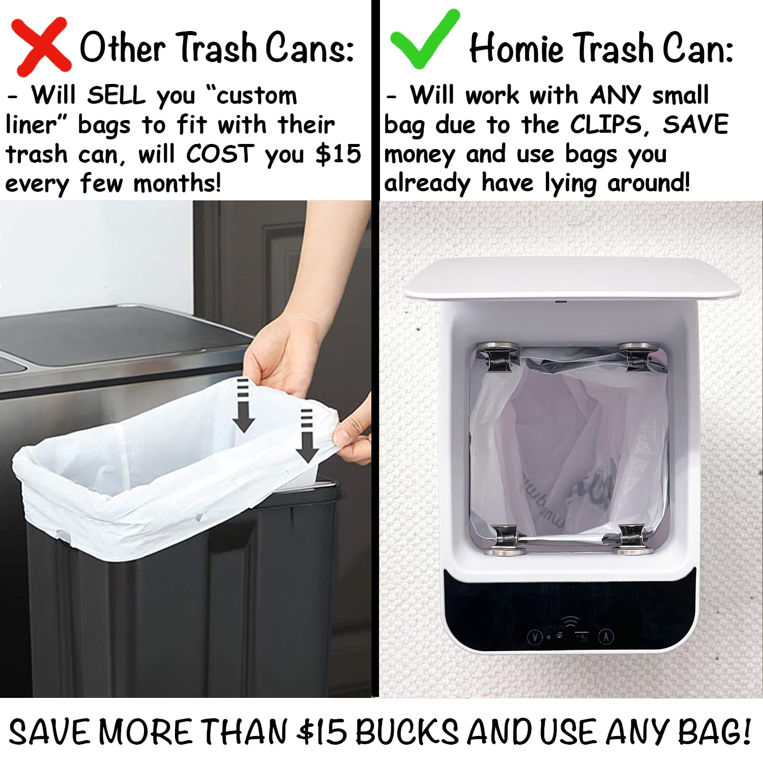 Homie 2 Pack, Automatic Trash Can 2.9 Gallon with Smart Touchless Motion Sensor and Anti - Bag Slip Lid, Use as Mini Garbage Basket, Slim Dust Bin, or Decor in Bathroom, Restroom, Kitchen