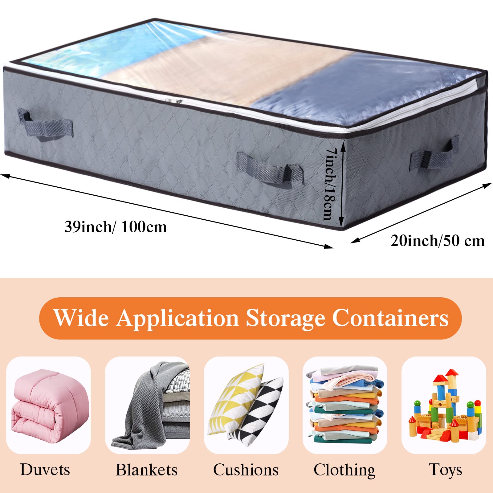 Berlune 10pcs Storage Boxes, 90L Under Bed Storage Containers, Large Clothes Storage Bags with Clear Window, Toy Organizers for Bed, Pillows, Blankets, Pets Supplies