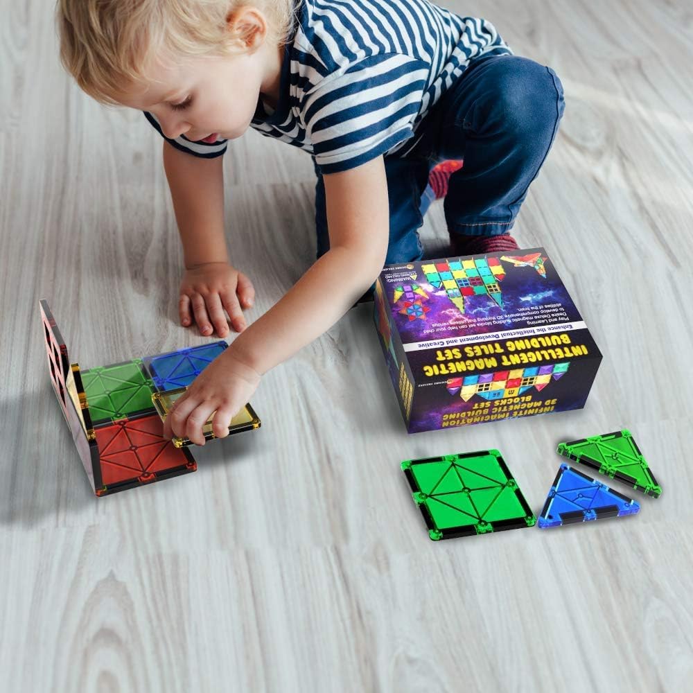 Desire Deluxe Magnetic Tiles Building Blocks Construction Toys for Boys & Girls 47pc β STEM Learning Educational, Kids Age 3 4 5 6 7 8 Year Old Gift